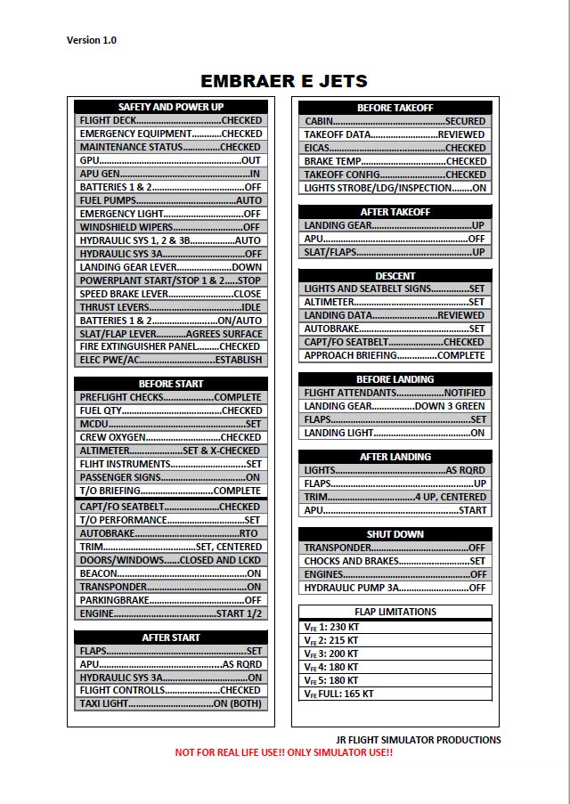 Checklists for FlightSim Studio - E-Jets 175 on Microsoft Flight Simulator