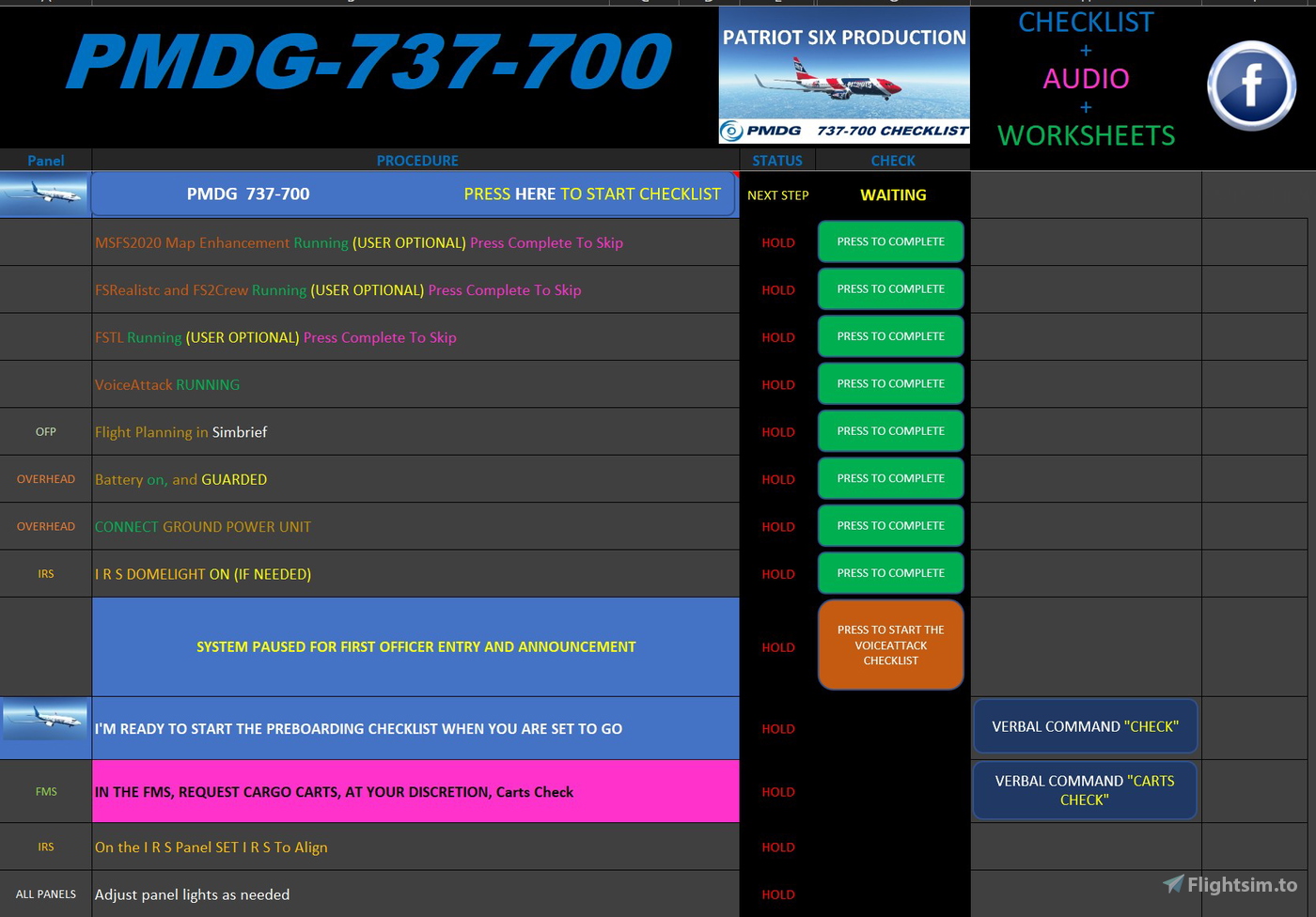 PMDG 737-700 VoiceAttack Checklist using Speak for readback. pour ...