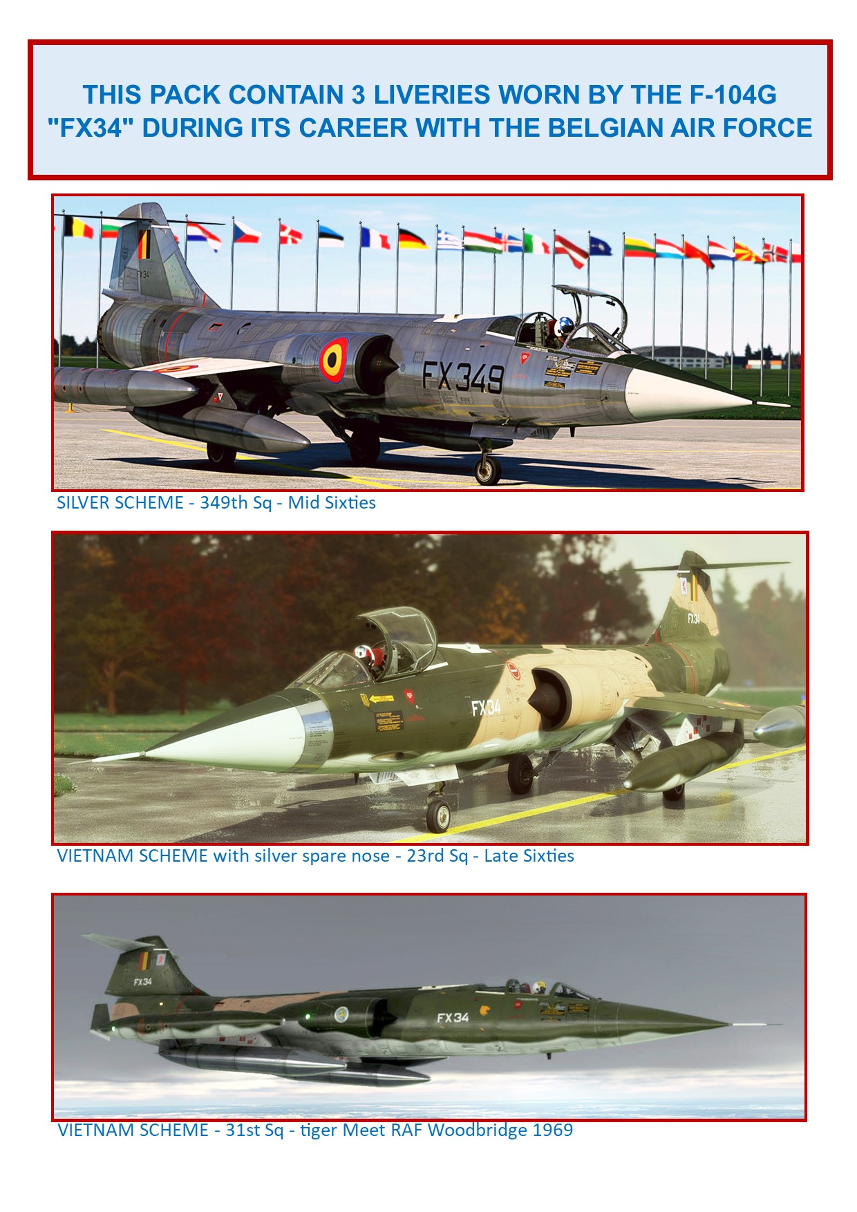 Lockheed F-104G - Pack of 3 liveries worn by FX34 during its career ...
