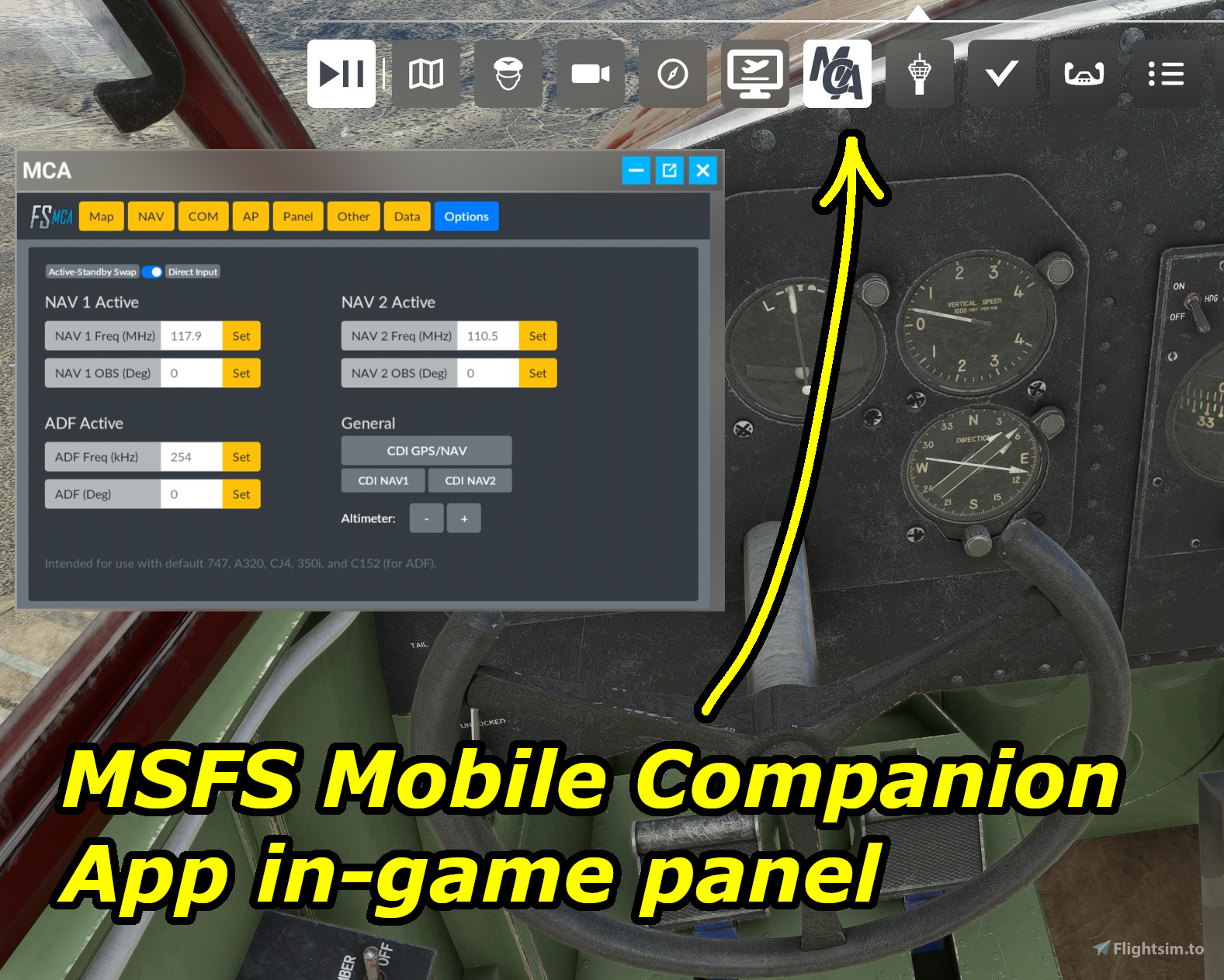 MSFS Mobile Companion App in-game panel for Microsoft Flight Simulator | MSFS
