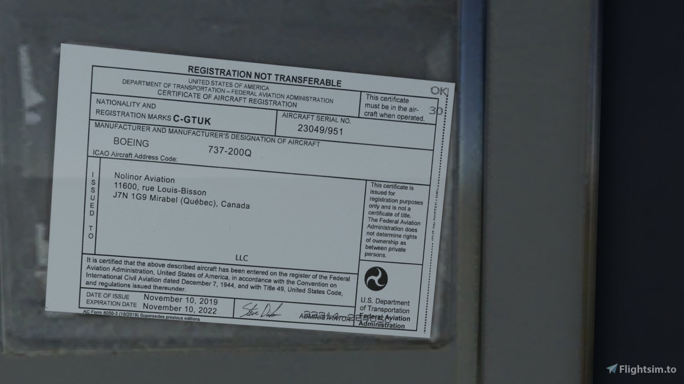 PMDG 737-600 w/ cabin Nolinor Aviation (C-GTUK) for Microsoft Flight ...