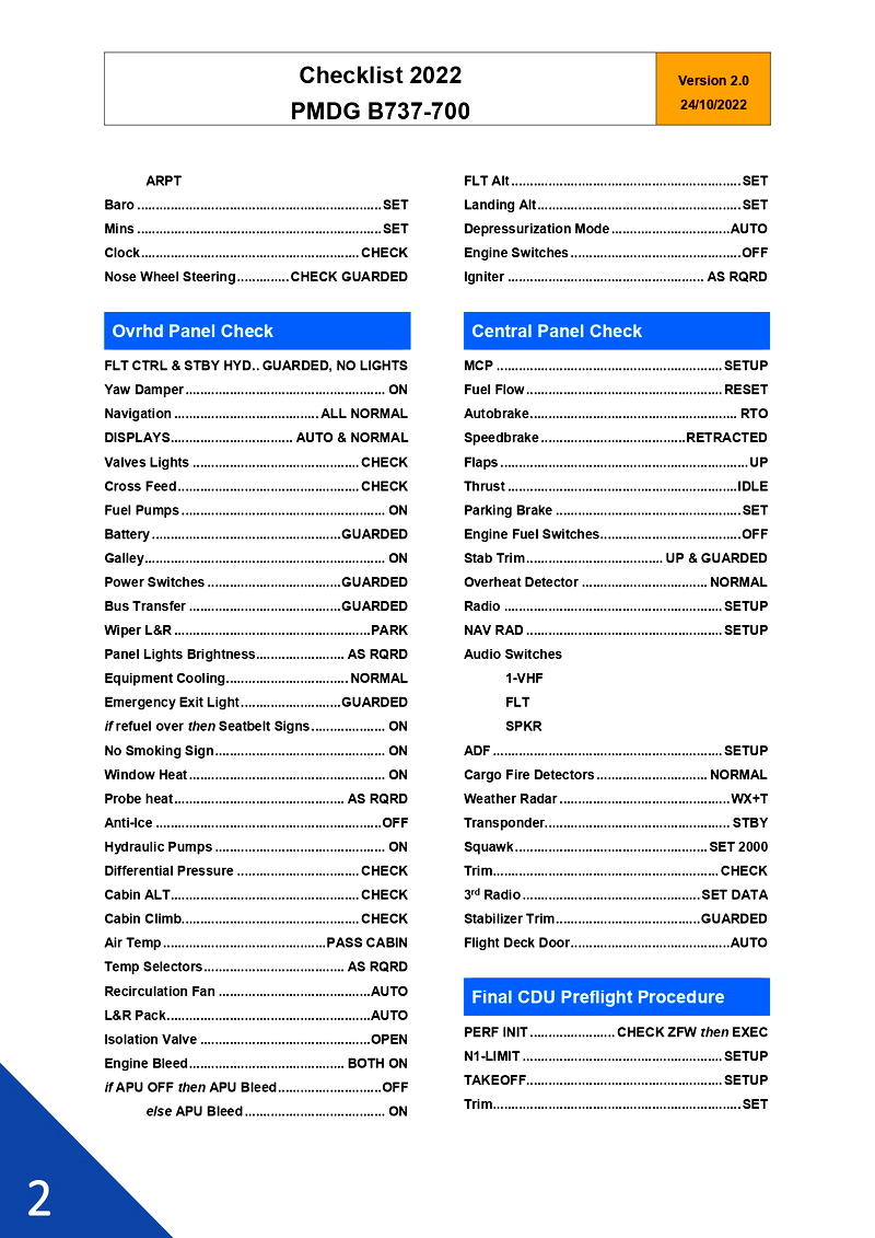 PMDG 737-700 Full Checklist for Microsoft Flight Simulator | MSFS