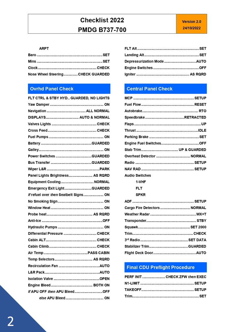 PMDG 737-700 Full Checklist for Microsoft Flight Simulator | MSFS
