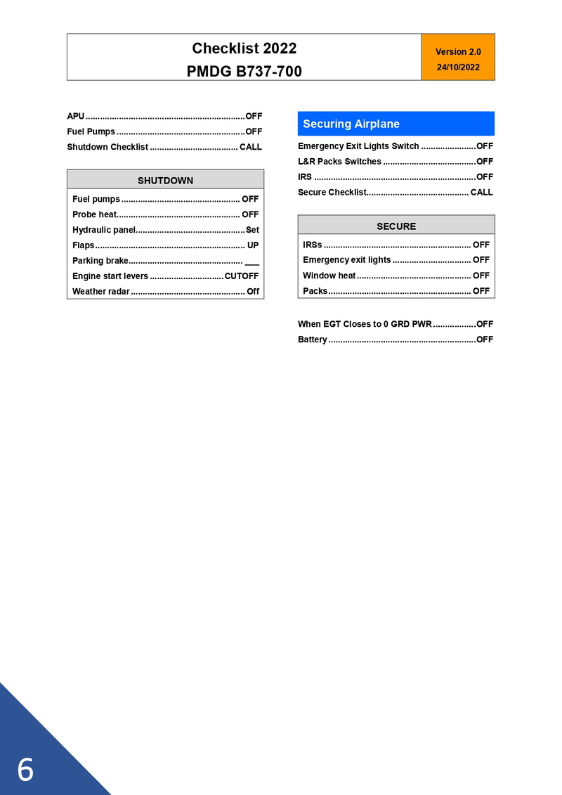 PMDG 737-700 Full Checklist for Microsoft Flight Simulator | MSFS