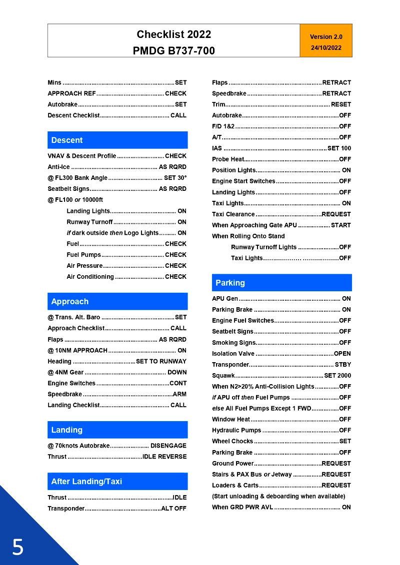PMDG 737-700 Full Checklist for Microsoft Flight Simulator | MSFS