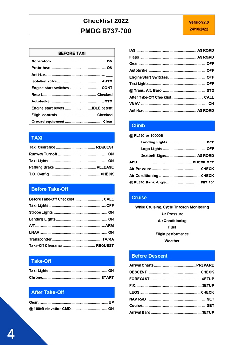PMDG 737-700 Full Checklist for Microsoft Flight Simulator | MSFS