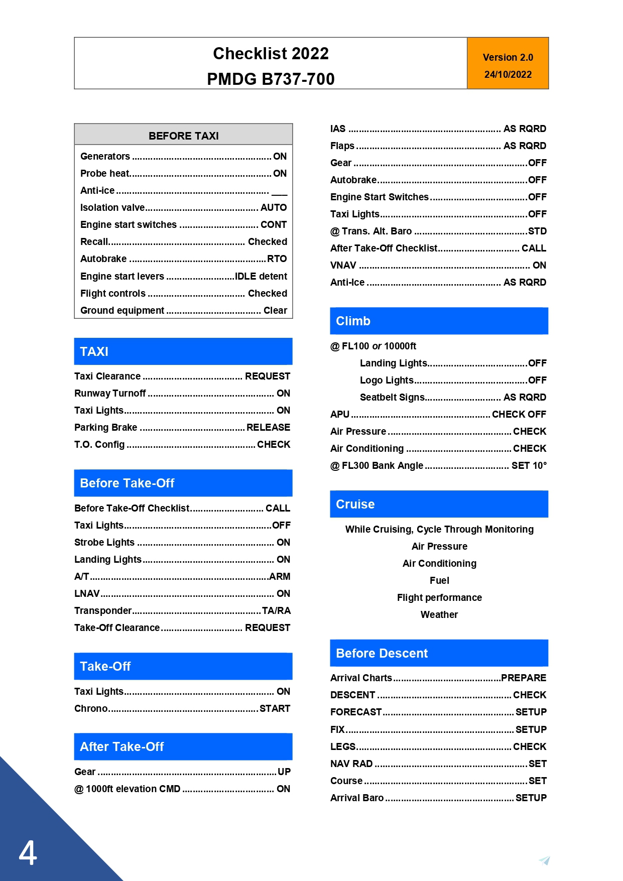 PMDG 737-700 Full Checklist for Microsoft Flight Simulator | MSFS