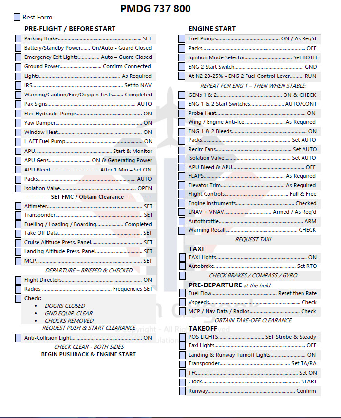 Pmdg 737 800 Checklist With Checkboxes For Microsoft Flight Simulator