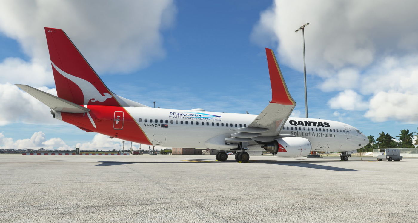 PMDG 737-800 Qantas - VH-VXP 75th Ann. of the first Trans-Pacific ...