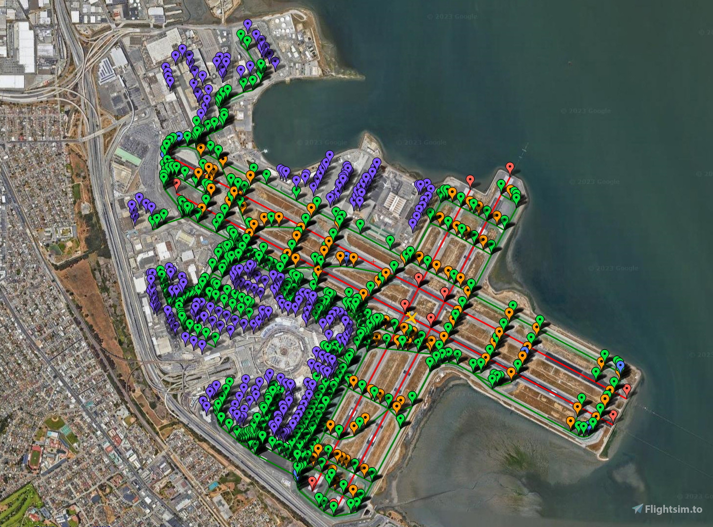 San Francisco International Airport (KSFO) PIlot2ATC Gates and Taxiways ...