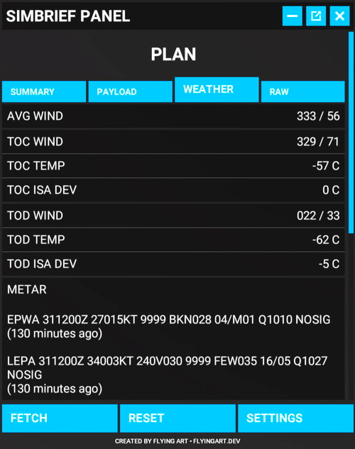 SimBrief Panel for Microsoft Flight Simulator | MSFS