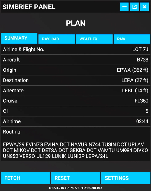 SimBrief Panel for Microsoft Flight Simulator | MSFS