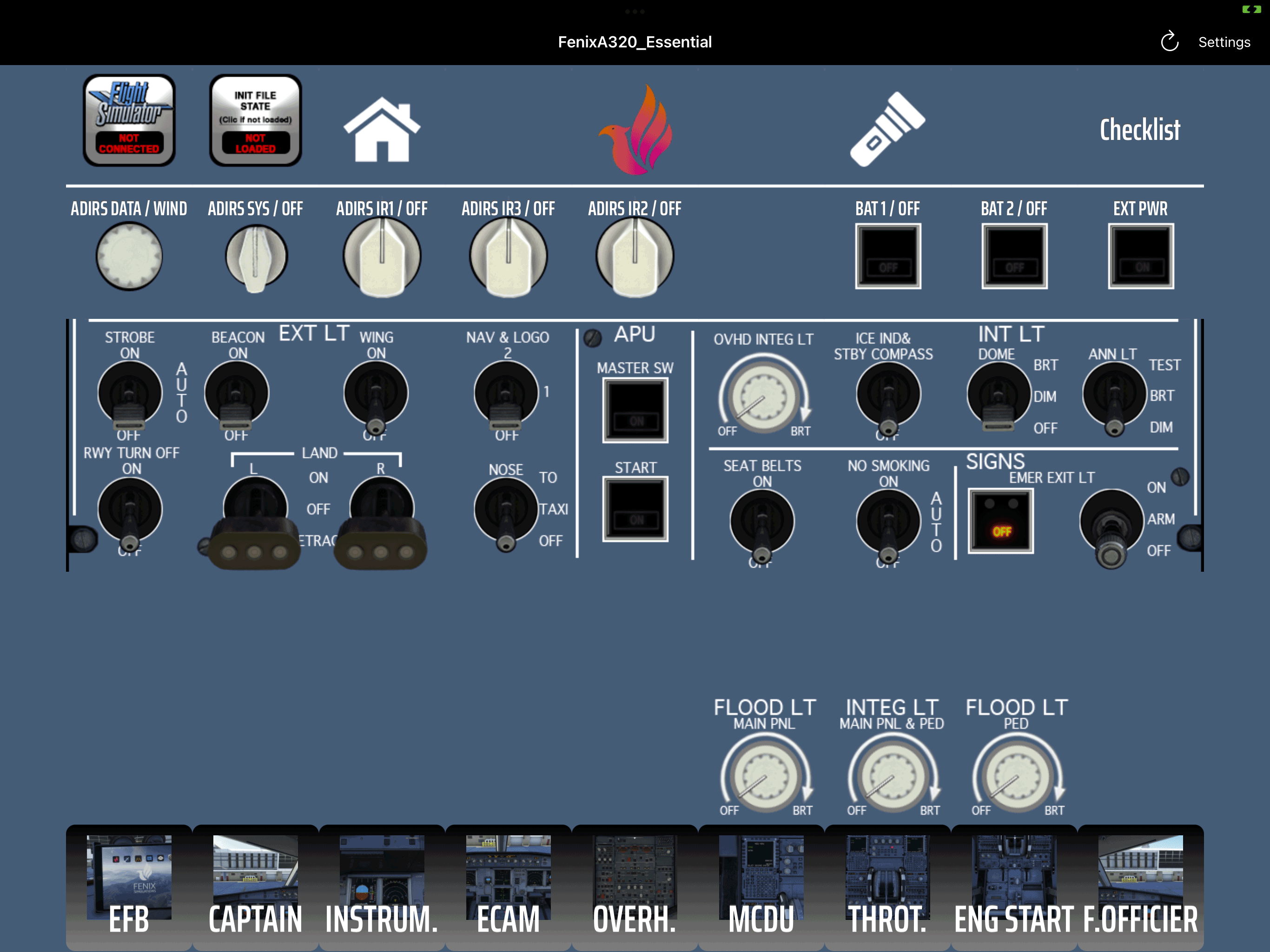 Touch Portal page "Fenix A320 Essential" for Microsoft Flight Simulator ...