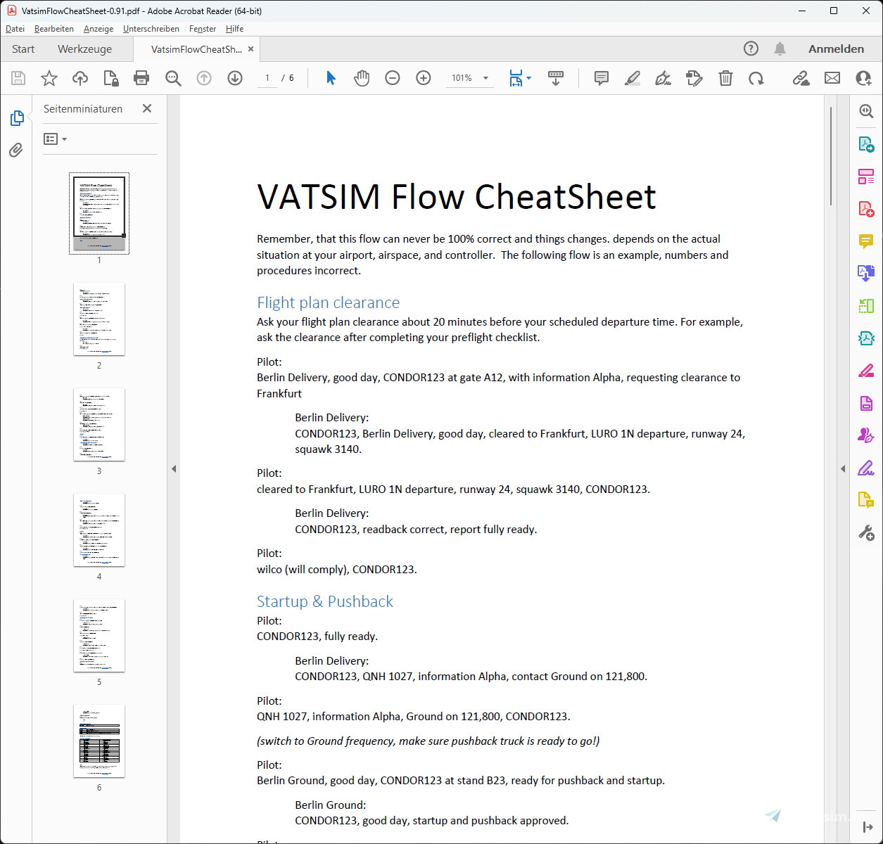VATSIM / ATC / IVAO CheatSheet and FlowExample for Microsoft Flight Simulator | MSFS