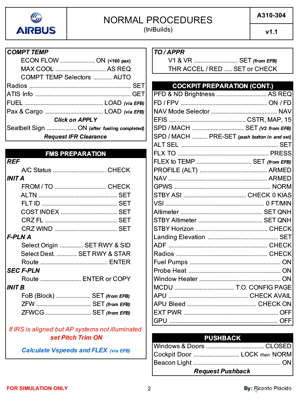 A310-304 IniBuilds Normal Procedures for Microsoft Flight Simulator | MSFS