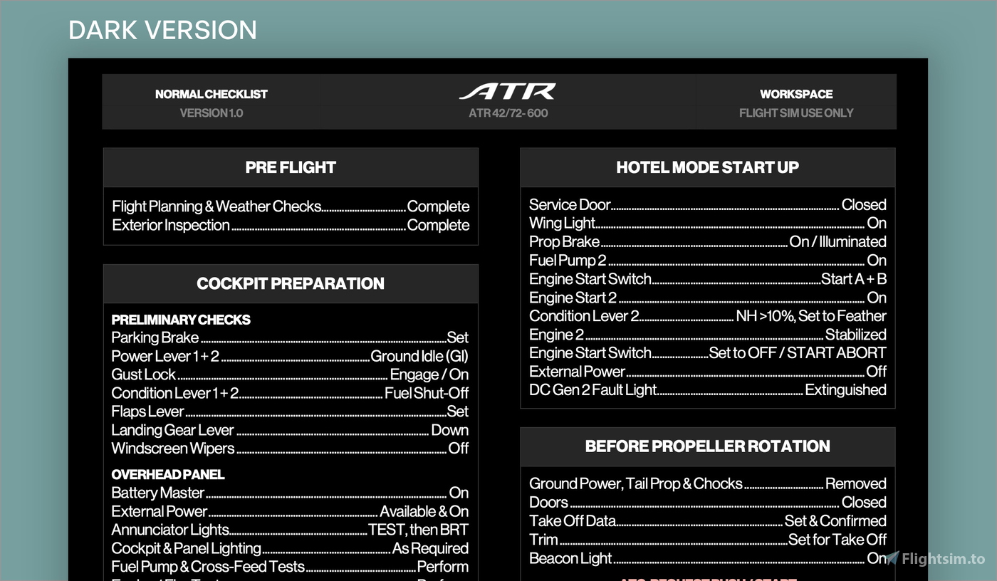 ATR 42/72-600 Checklist for Microsoft Flight Simulator | MSFS