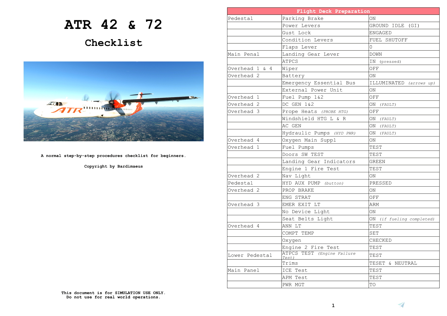 Checklists - Asobo ATR 42/72-600 Add-Ons for Microsoft Flight Simulator ...
