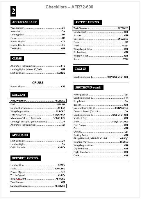 ATR72-600 Checklists (Transit) for Microsoft Flight Simulator | MSFS