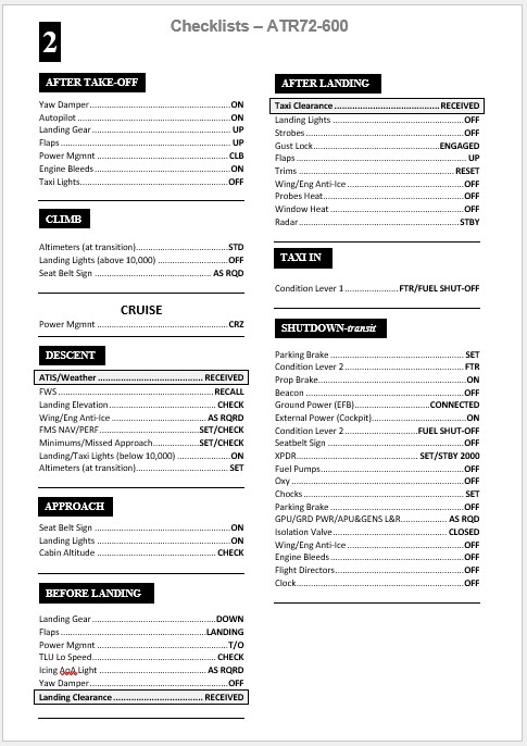 ATR42/72-600 Checklists (Transit) for Microsoft Flight Simulator | MSFS