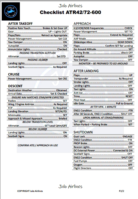 Checklists - Asobo ATR 42/72-600 Add-Ons for Microsoft Flight Simulator | Flightsim.to