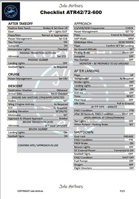 Checklists for Asobo ATR 42/72-600 on Microsoft Flight Simulator