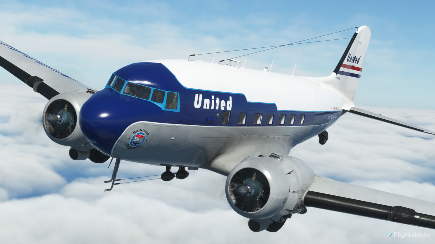Douglas DC-3 United Airlines N814CL for Microsoft Flight Simulator | MSFS