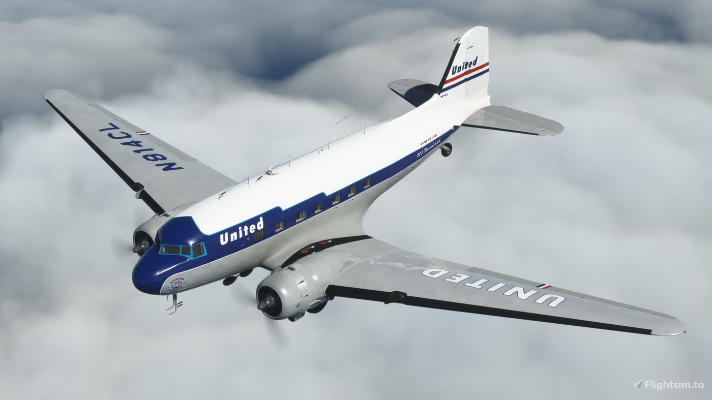 Douglas DC-3 United Airlines N814CL for Microsoft Flight Simulator | MSFS