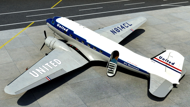 Douglas DC-3 United Airlines N814CL for Microsoft Flight Simulator | MSFS