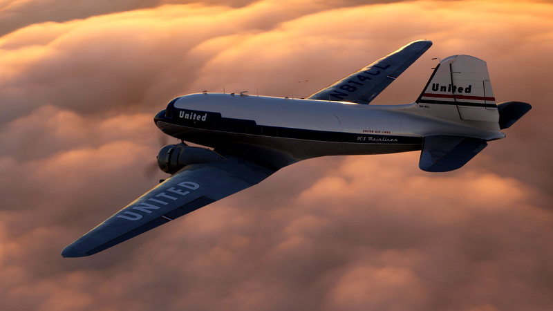 Douglas DC-3 United Airlines N814CL for Microsoft Flight Simulator | MSFS