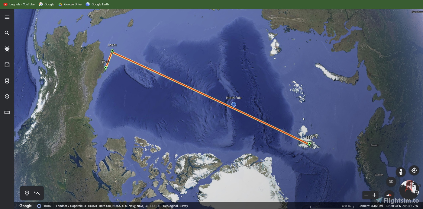 North Pole flight plan Longyearbyen, Norway (ENSB) to Barrow, AK, USA ...
