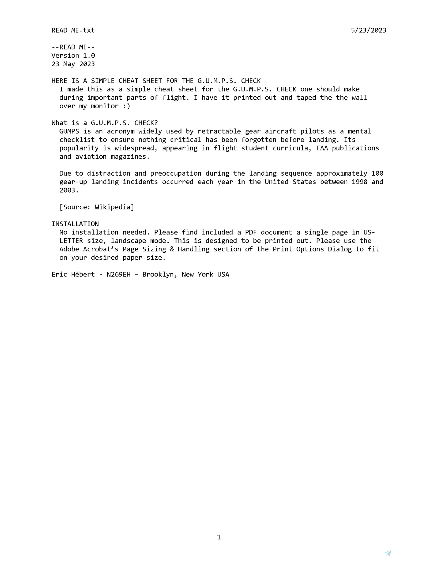 Printable G.U.M.P.S. CHECK for Microsoft Flight Simulator | MSFS