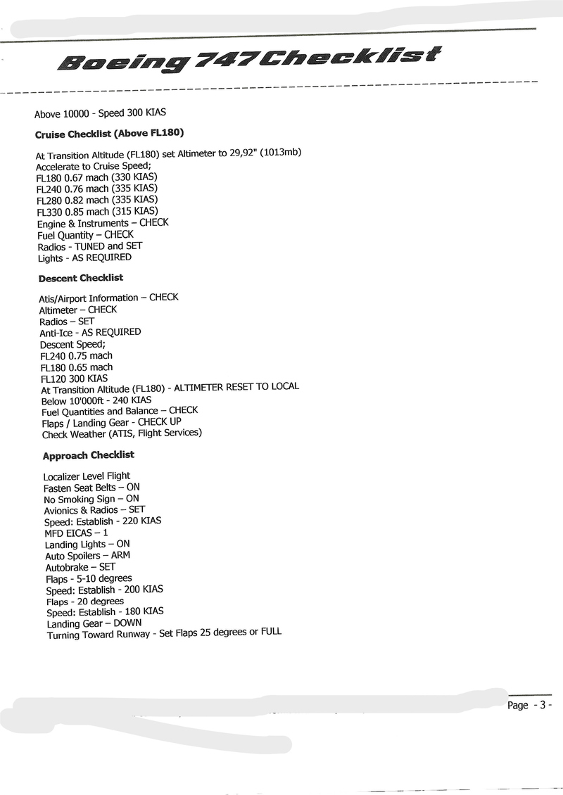 747 Checklist for Microsoft Flight Simulator | MSFS