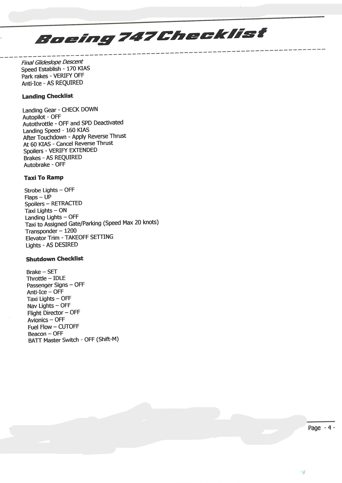 747 Checklist for Microsoft Flight Simulator | MSFS