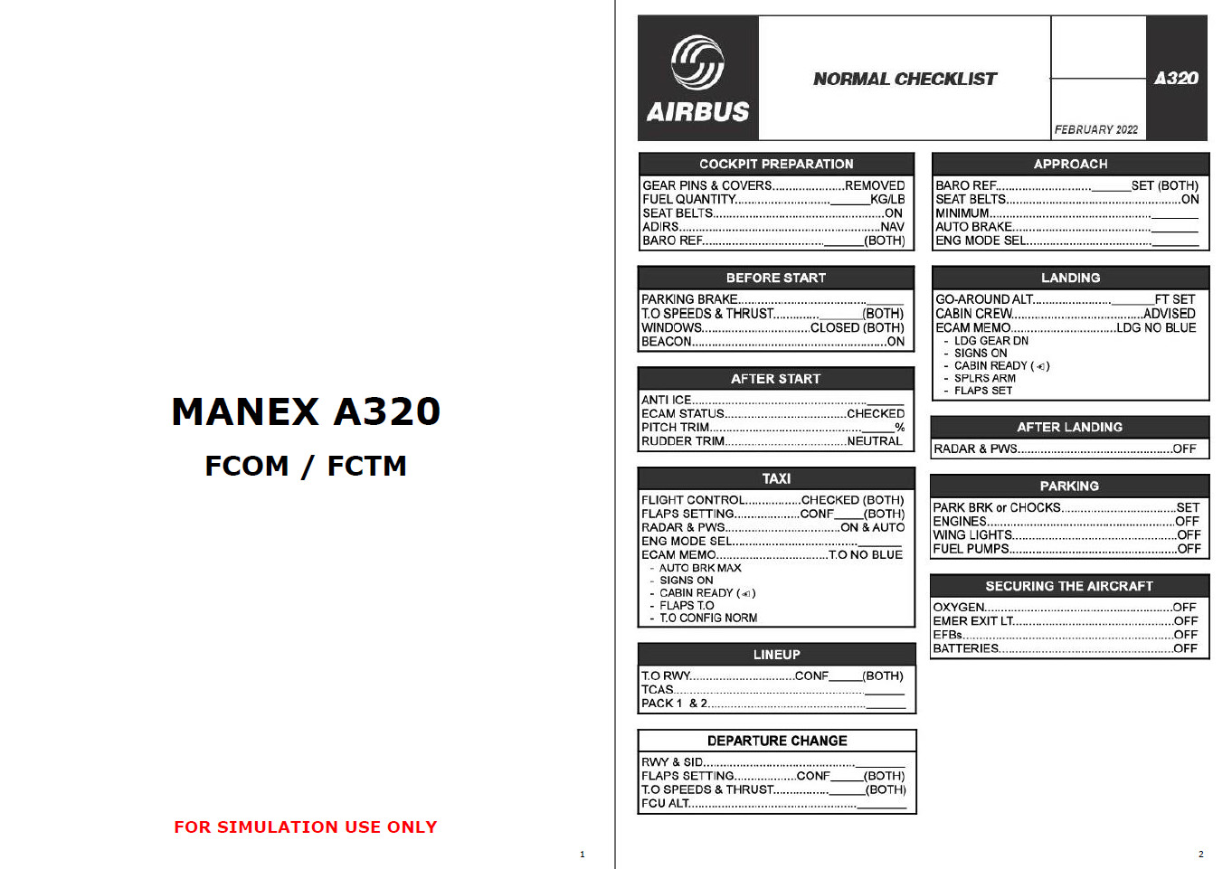 [A320] MANEX - FCOM / FCTM - SOPs Airbus - Checklists and flow patterns ...