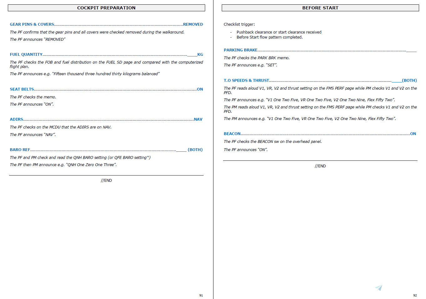 [A320] MANEX - FCOM / FCTM - SOPs Airbus - Checklists and flow patterns -109 pages for Microsoft ...