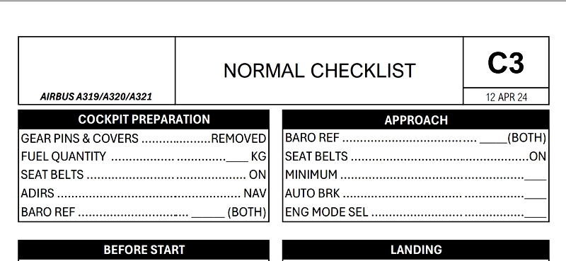 A320 Normal Checklist | Classic for Microsoft Flight Simulator | MSFS