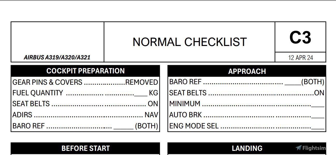 A320 Normal Checklist | Classic for Microsoft Flight Simulator | MSFS