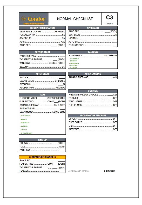 A320 Normal Checklist | CONDOR for Microsoft Flight Simulator | MSFS