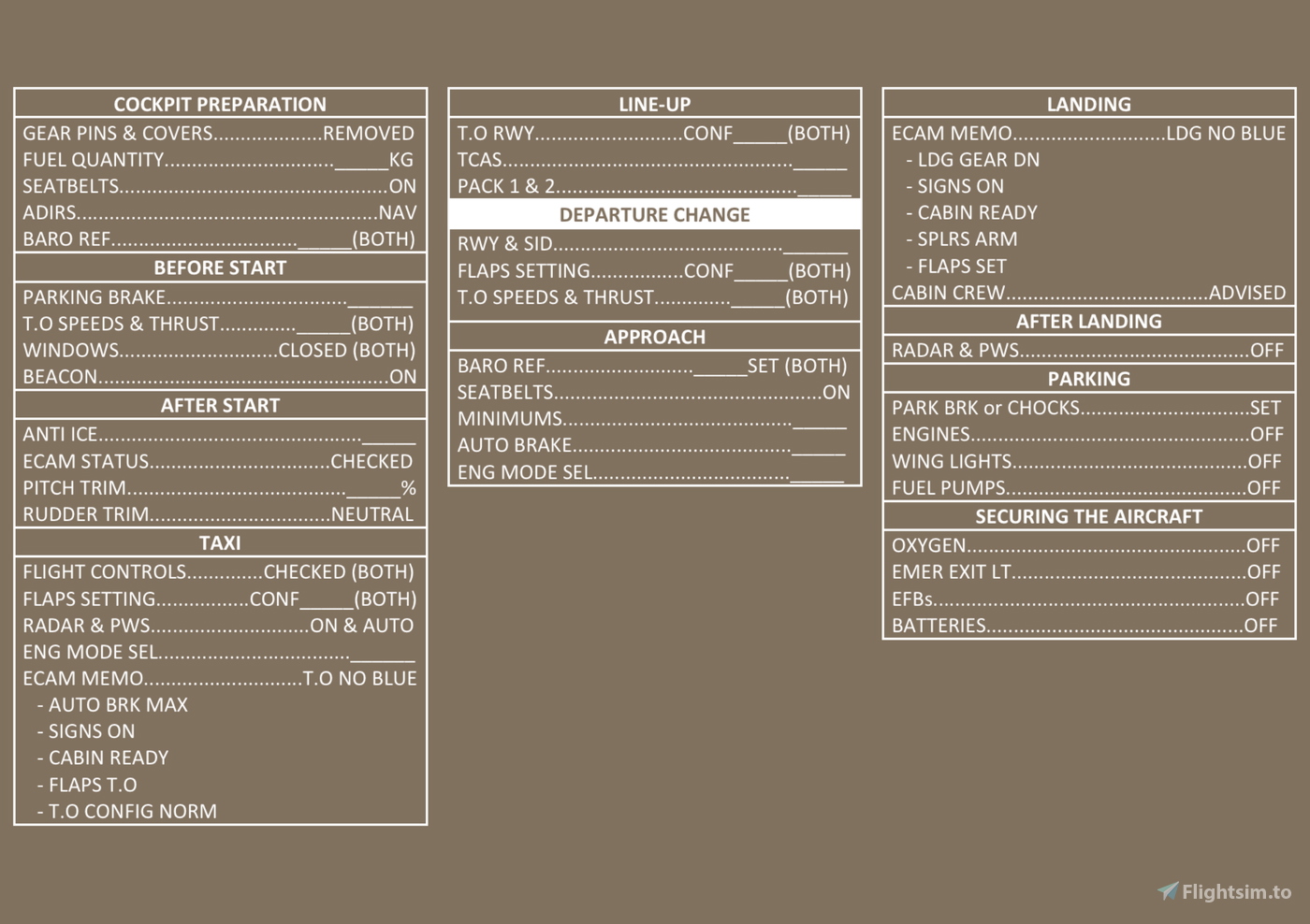 A320 Normal Operations Checklists for iPad for Microsoft Flight ...