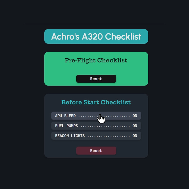 Checklists for FlyByWire A32NX on Microsoft Flight Simulator
