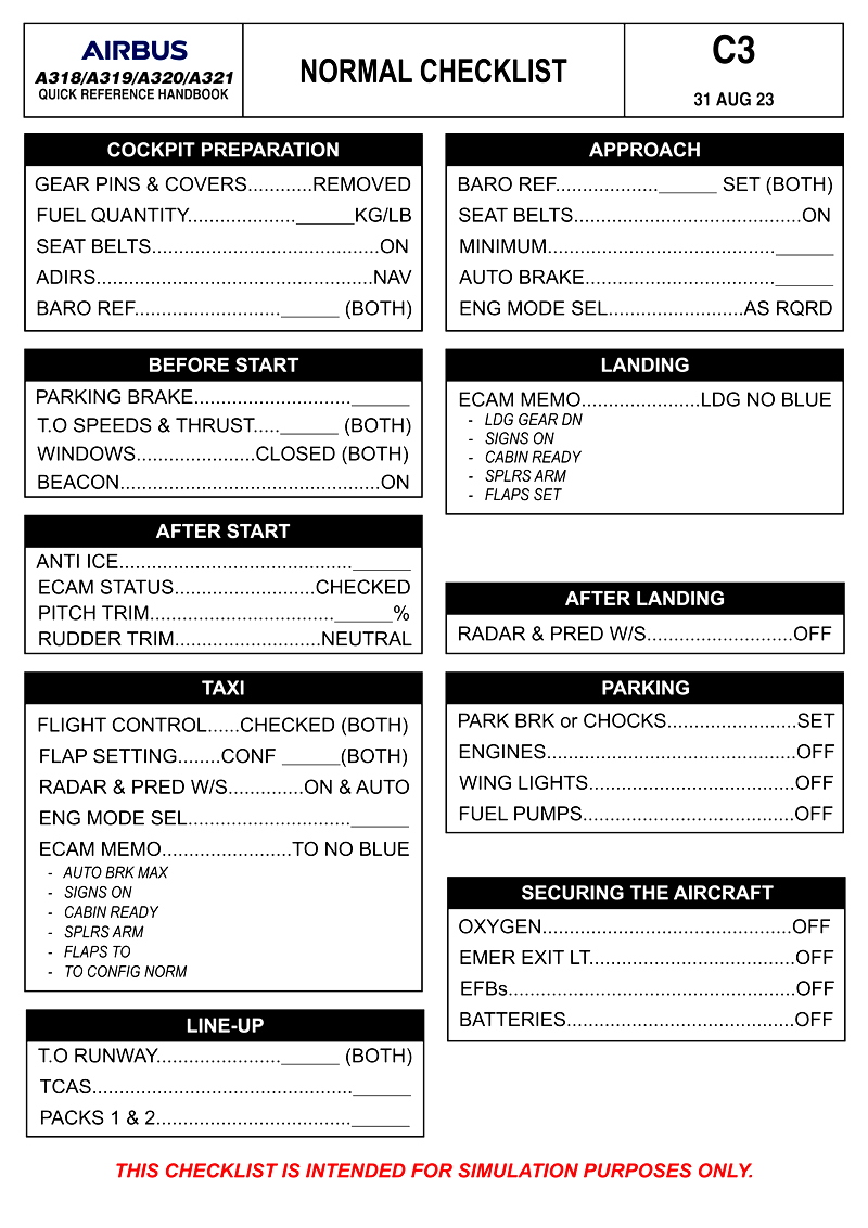 Airbus A320 Normal Checklist - A32NX, Fenix Standard Operating ...