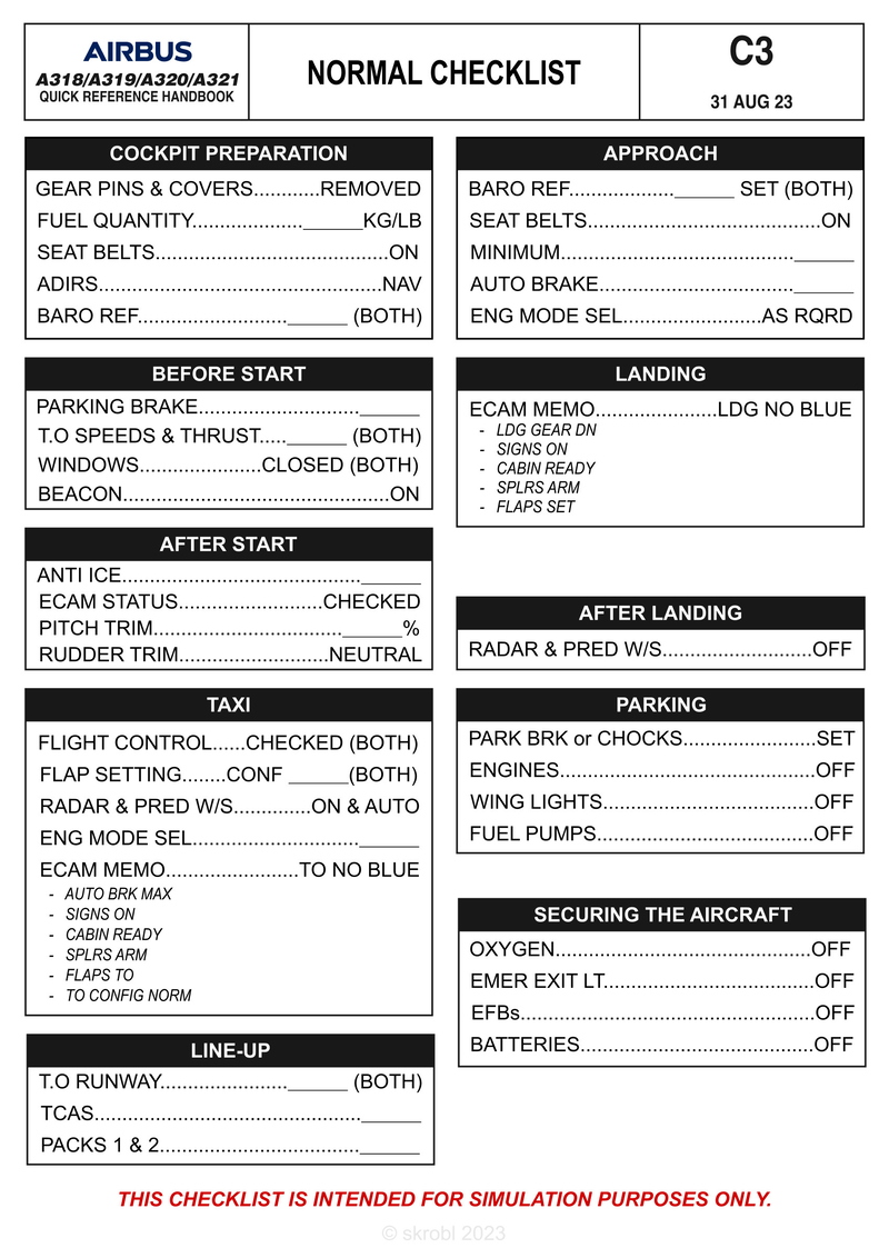 Airbus A320 Normal Checklist - A32NX, Fenix Standard Operating Procedures for Microsoft Flight ...