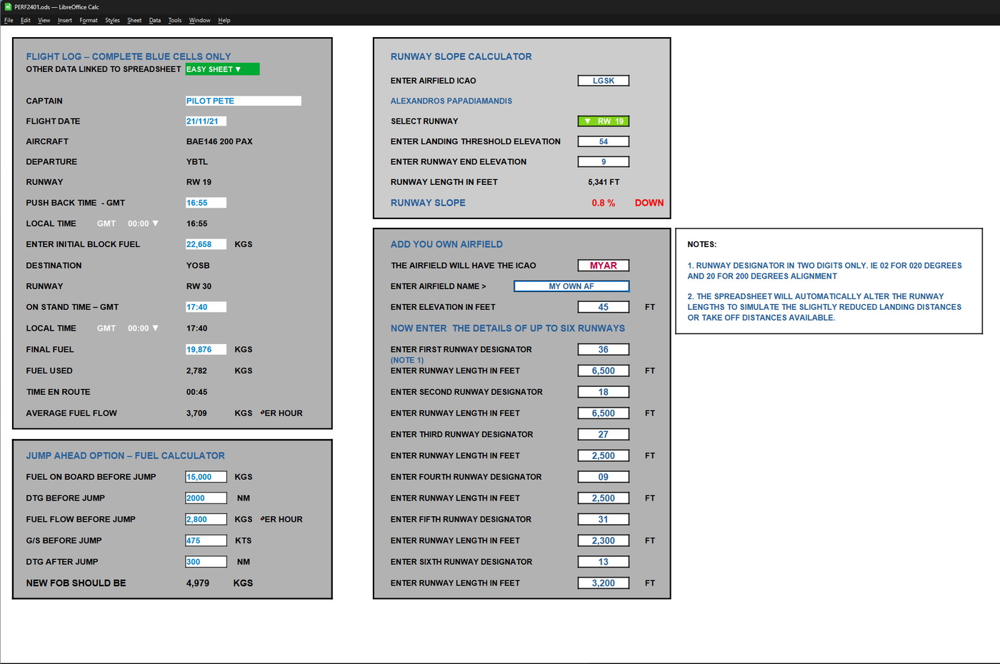 AIRCRAFT RUNWAY PERFORMANCE SPREADSHEET для Microsoft Flight Simulator ...