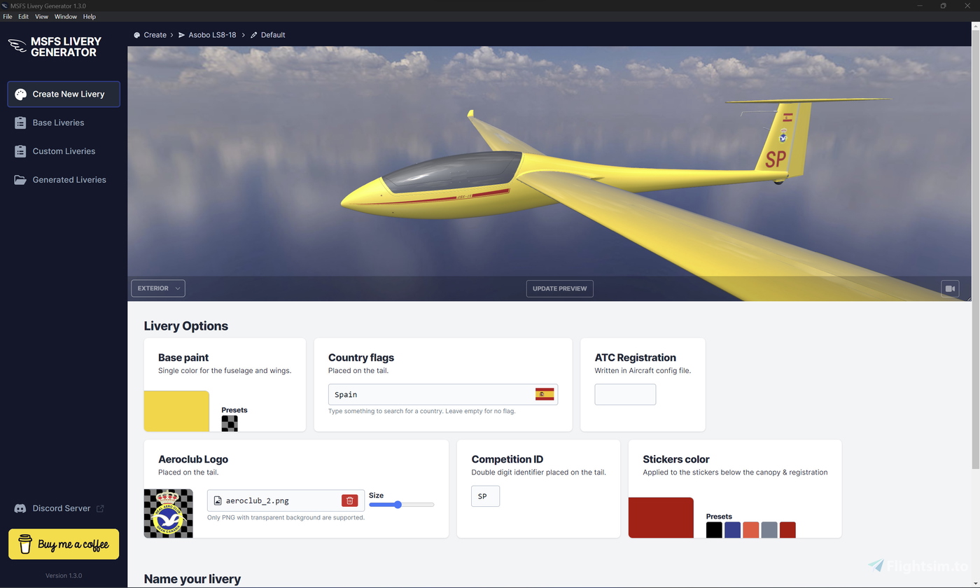 Asobo LS8-18 Plane Kit for MSFS Livery Generator für Microsoft Flight Simulator | MSFS