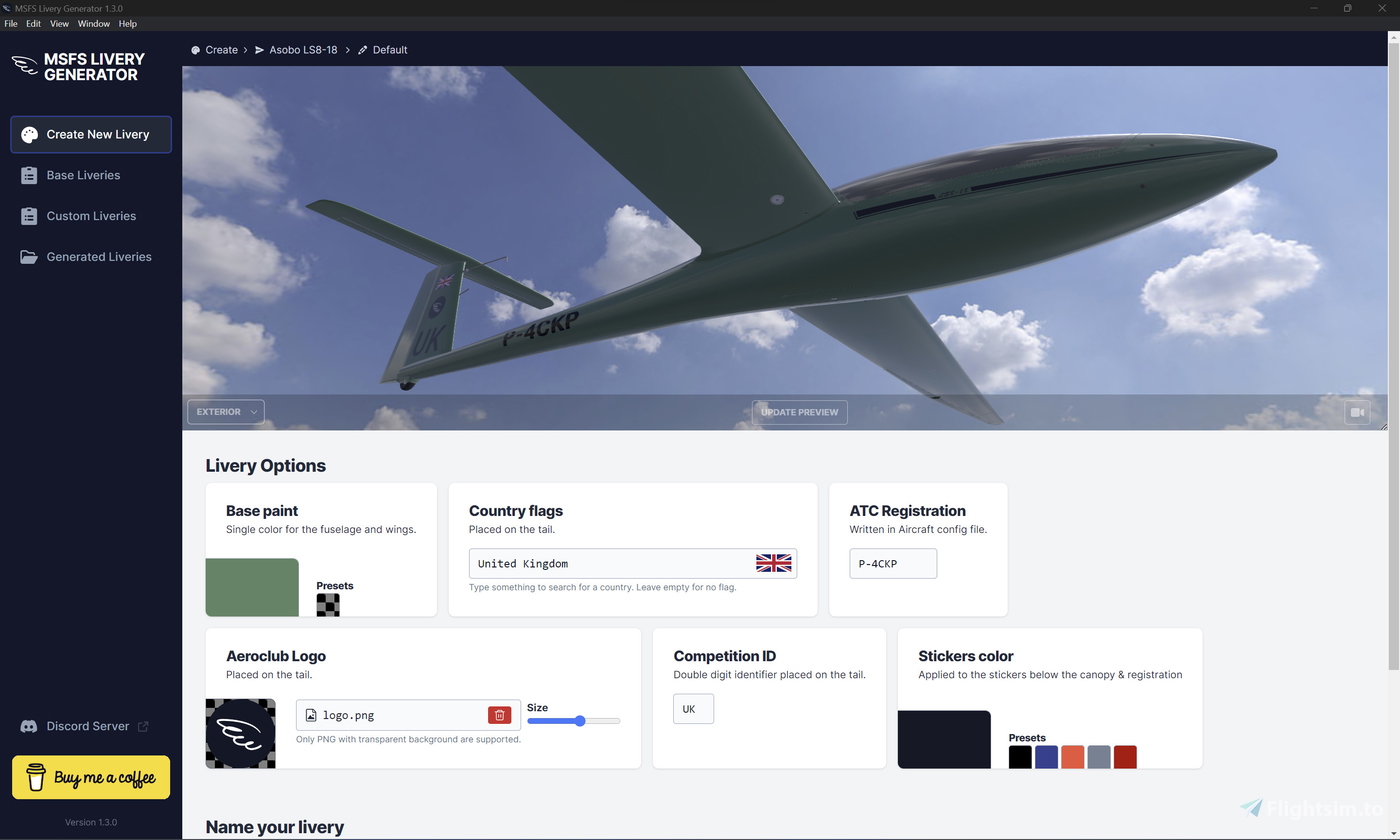 Asobo LS8-18 Plane Kit for MSFS Livery Generator für Microsoft Flight ...