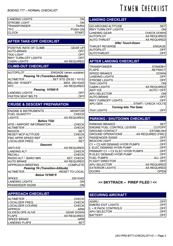 B777 Checklist for Microsoft Flight Simulator | MSFS