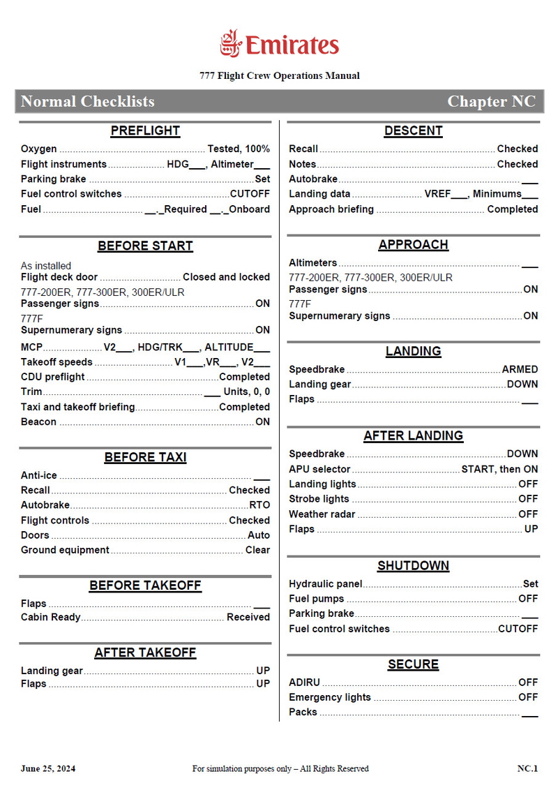 Boeing 777 EMIRATES - Normal checklist (official) for Microsoft Flight ...