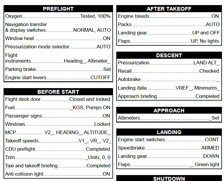 Boeing 737NG Normal checklist for Microsoft Flight Simulator | MSFS