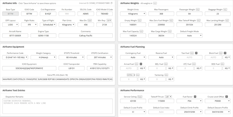 Cathay Pacific B-KQT realistic Simbrief profile for Microsoft Flight ...