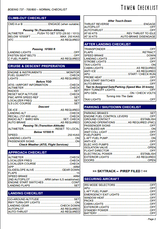 Checklist B738 per Microsoft Flight Simulator | MSFS